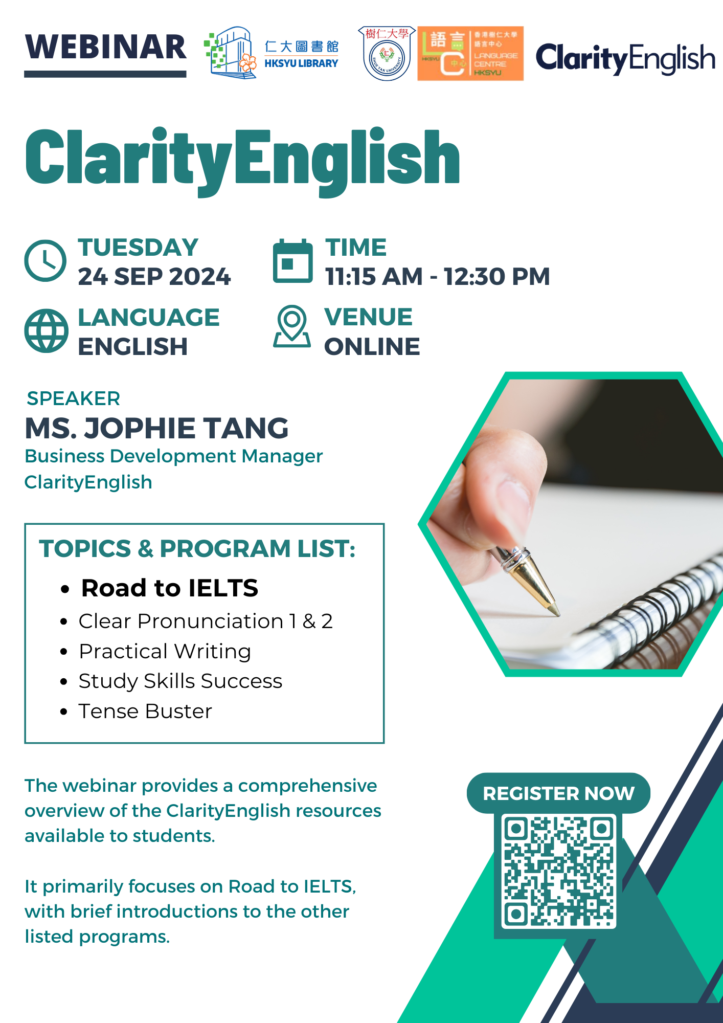 2024924 Clarity English Webinar | Language Centre, Hong Kong Shue Yan ...